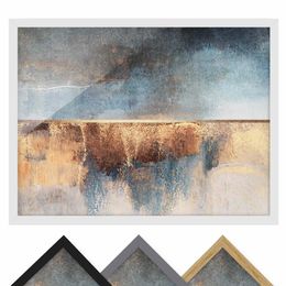 Bilderwelten Bild mit Rahmen - Querformat Abstraktes Seeufer in Gold