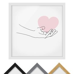 Bilderwelten Bild mit Rahmen - Quadrat Hand mit Herz Line Art