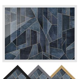 Bilderwelten Bild mit Rahmen - Querformat Blaue Geometrie Aquarell