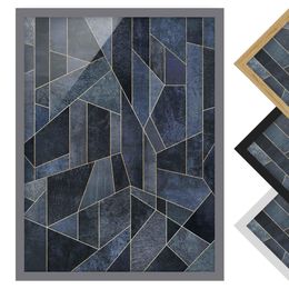 Bilderwelten Bild mit Rahmen - Hochformat Blaue Geometrie Aquarell