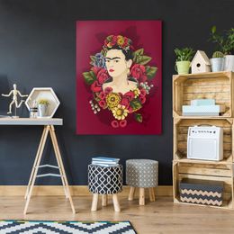 Bilderwelten Leinwandbild Blumen Pop Art Kunstdruck weiss - Frida Kahlo - Rosen - Wandbild XXL Wohnzimmer Schlafzimmer