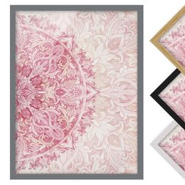 Bilderwelten Bild mit Rahmen - Hochformat Mandala Aquarell Ornament Halbkreis pink beige