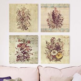 Bilderwelten Leinwandbild Blumen Vintage Kunstdruck beige - Vintage Blumen Sammlung - Retro XXL Wohnzimmer Schlafzimmer