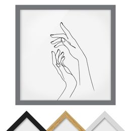 Bilderwelten Bild mit Rahmen - Quadrat Line Art H&auml;nde