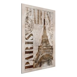 Bilderwelten Alu Dibond Outdoor Bild Stadt braun Vintage wetterfest - Shabby Chic Collage - Paris - Paris Wohnzimmer Schlafzimmer