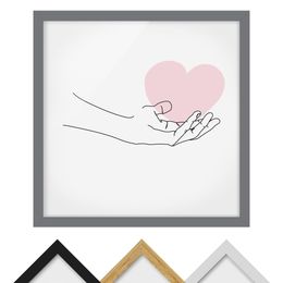 Bilderwelten Bild mit Rahmen - Quadrat Hand mit Herz Line Art