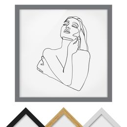 Bilderwelten Bild mit Rahmen - Quadrat Line Art Frau Oberk&ouml;rper Schwarz Wei&szlig;