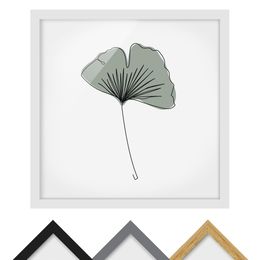 Bilderwelten Bild mit Rahmen - Quadrat Gingko Blatt Line Art