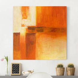 Bilderwelten Leinwandbild - Quadrat Komposition in Orange und Braun 01
