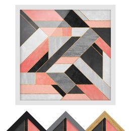 Bilderwelten Bild mit Rahmen originell rosa Abstrakt Aquarell - Geometrie Rosa und Gold - Geometrisch Wohnzimmer Schlafzimmer