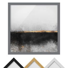 Bilderwelten Bild mit Rahmen - Quadrat Abstrakter Goldener Horizont Schwarz Wei&szlig;