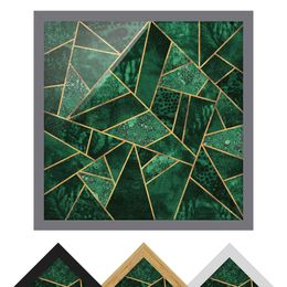 Bilderwelten Bild mit Rahmen - Quadrat Dunkler Smaragd mit Gold