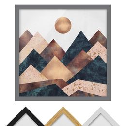 Bilderwelten Bild mit Rahmen - Quadrat Geometrische Berge Bronze