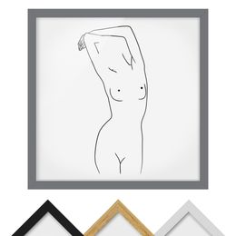 Bilderwelten Bild mit Rahmen - Quadrat Line Art Frauenakt Schwarz Wei&szlig;