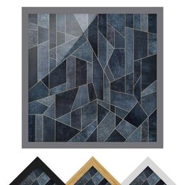 Bilderwelten Bild mit Rahmen - Quadrat Blaue Geometrie Aquarell