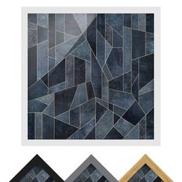 Bilderwelten Bild mit Rahmen - Quadrat Blaue Geometrie Aquarell