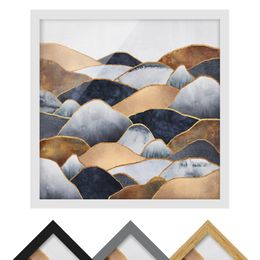 Bilderwelten Bild mit Rahmen Natur gold Abstrakt Aquarell - Goldene Berge Aquarell - Landschaft Wohnzimmer Schlafzimmer