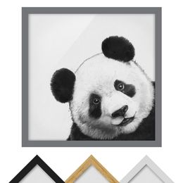 Bilderwelten Bild mit Rahmen - Quadrat Illustration Panda Schwarz Wei&szlig; Malerei