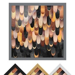 Bilderwelten Bild mit Rahmen - Quadrat Federn Bronze Schwarz
