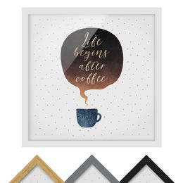 Bilderwelten Bild mit Rahmen Kulinarisch gold modern Aquarell - Life Begins After Coffee Punkte - Kaffee K&uuml;che