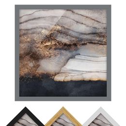 Bilderwelten Bild mit Rahmen - Quadrat Goldener Marmor gemalt