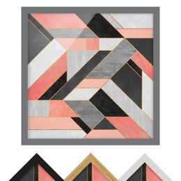Bilderwelten Bild mit Rahmen - Quadrat Geometrie Rosa und Gold