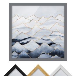 Bilderwelten Bild mit Rahmen - Quadrat Aquarell Berge Wei&szlig; Gold
