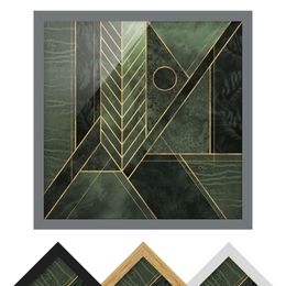 Bilderwelten Bild mit Rahmen - Quadrat Geometrische Formen Smaragd Gold