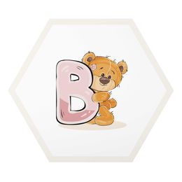 Bilderwelten Forex Bild Hexagon Spr&uuml;che rosa Illustration - Wunschbuchstabe Teddy M&auml;dchen - Spr&uuml;che Kinderzimmer Baby M&auml;dchen Jungen