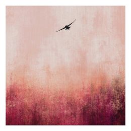 Bilderwelten Alu Dibond Outdoor Bild Natur rot modern Aquarell - Vogel im Sonnenuntergang - Sonnenuntergang Wohnzimmer Schlafzimmer
