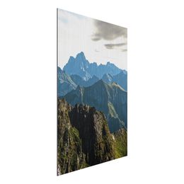 Alu Dibond Outdoor Bild - Berge auf den Lofoten - Natur gr&uuml;n Motiv wetterfest Berg Wohnzimmer Schlafzimmer