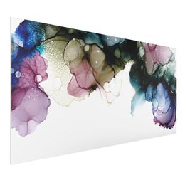 Bilderwelten Alu Dibond Outdoor Bild originell blau Abstrakt Aquarell - Blumenbogen mit Gold - Deko Wohnzimmer Schlafzimmer