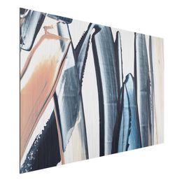 Bilderwelten Alu Dibond Outdoor Bild originell blau Abstrakt wetterfest - Blau und Beige Streifen - Streifen Wohnzimmer Schlafzimmer
