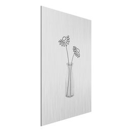 Bilderwelten Alu Dibond Outdoor Bild originell grau Illustration wetterfest - Blumen Stillleben - Deko Wohnzimmer Schlafzimmer