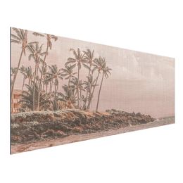 Alu Dibond Outdoor Bild - Aloha Hawaii Strand - Strand beige Motiv wetterfest Karibik Wohnzimmer Schlafzimmer
