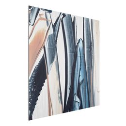 Alu Dibond Outdoor Bild - Blau und Beige Streifen - originell blau Abstrakt wetterfest Streifen Wohnzimmer Schlafzimmer