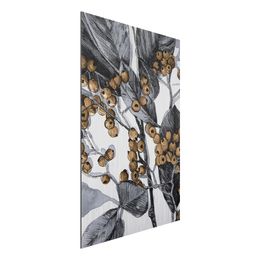 Alu Dibond Outdoor Bild - Aquarellbeeren - grau Tropisch Aquarell Pflanzen Wohnzimmer Schlafzimmer