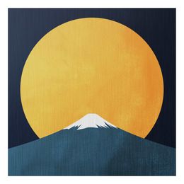 Bilderwelten Alu Dibond Outdoor Bild Natur gelb modern wetterfest - Sonne, Mond und Berge - Berg Wohnzimmer Schlafzimmer