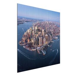 Alu Dibond Outdoor Bild - Big City Life - Stadt blau Motiv wetterfest New York Wohnzimmer Schlafzimmer