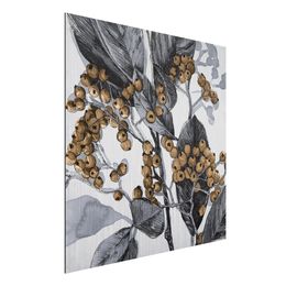 Alu Dibond Outdoor Bild - Aquarellbeeren - grau Tropisch Aquarell Pflanzen Wohnzimmer Schlafzimmer