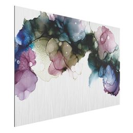 Bilderwelten Alu Dibond Outdoor Bild originell blau Abstrakt Aquarell - Blumenbogen mit Gold - Deko Wohnzimmer Schlafzimmer
