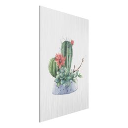 Bilderwelten Alu Dibond Outdoor Bild gr&uuml;n Tropisch Aquarell - Aquarell Kakteen Illustration - Pflanzen Wohnzimmer Schlafzimmer
