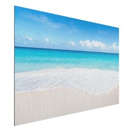 Bilderwelten Alu Dibond Outdoor Bild Strand t&uuml;rkis Tropisch wetterfest - Blaue Welle - Karibik Wohnzimmer Schlafzimmer