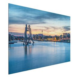 Bilderwelten Alu Dibond Outdoor Bild Natur blau Motiv wetterfest - Berlin Skyline mit Molecule Man - Berlin Wohnzimmer Schlafzimmer