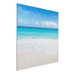 Alu Dibond Outdoor Bild - Blaue Welle - Strand t&uuml;rkis Tropisch wetterfest Karibik Wohnzimmer Schlafzimmer