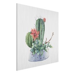 Bilderwelten Alu Dibond Outdoor Bild gr&uuml;n Tropisch Aquarell - Aquarell Kakteen Illustration - Pflanzen Wohnzimmer Schlafzimmer