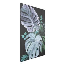 Alu Dibond Outdoor Bild - Aquarell Tropisches Arrangement Farbenspiel - gr&uuml;n Tropisch Aquarell Pflanzen Wohnzimmer Schlafzimmer