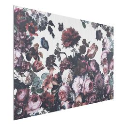 Bilderwelten Alu Dibond Outdoor Bild Blumen rosa Vintage wetterfest - Altmeisterlicher Blumenrausch mit Rosen Bouquet - Rose Wohnzimmer Schlafzimmer