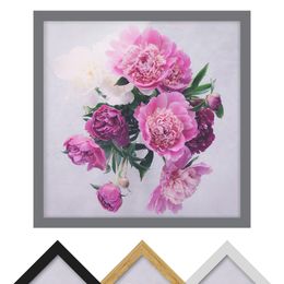 Bilderwelten Bild mit Rahmen - Quadrat Pfingstrosen Shabby Rosa Wei&szlig;