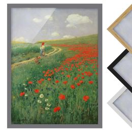 Bilderwelten Bild mit Rahmen - Hochformat P&aacute;l Szinyei-Merse - Sommerlandschaft mit bl&uuml;hendem Mohn